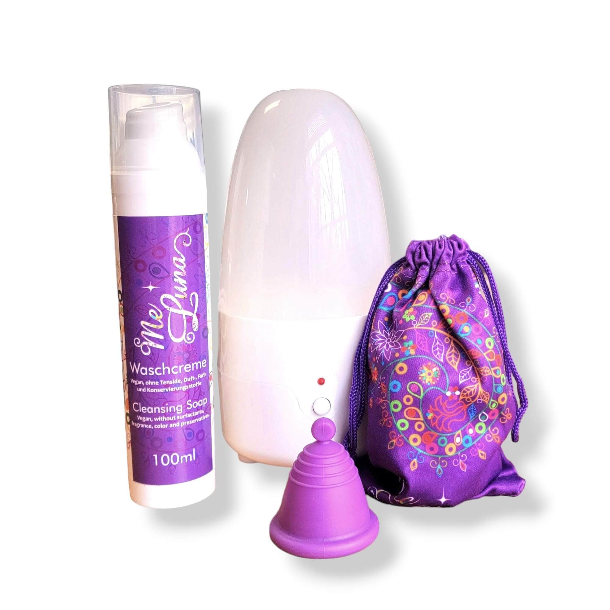 Purple Menstrual Cup Low Cervix Kit w/ Steamer | Meluna USA